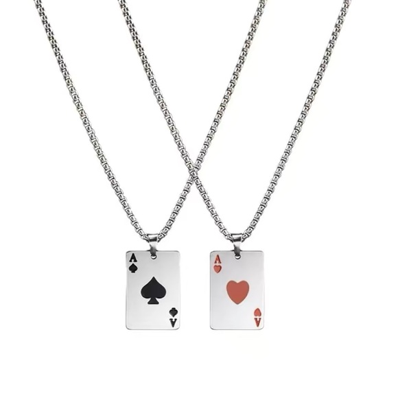 Jewelry | Brand New Silver Long Chain Red Spades Playing Card Necklace ...